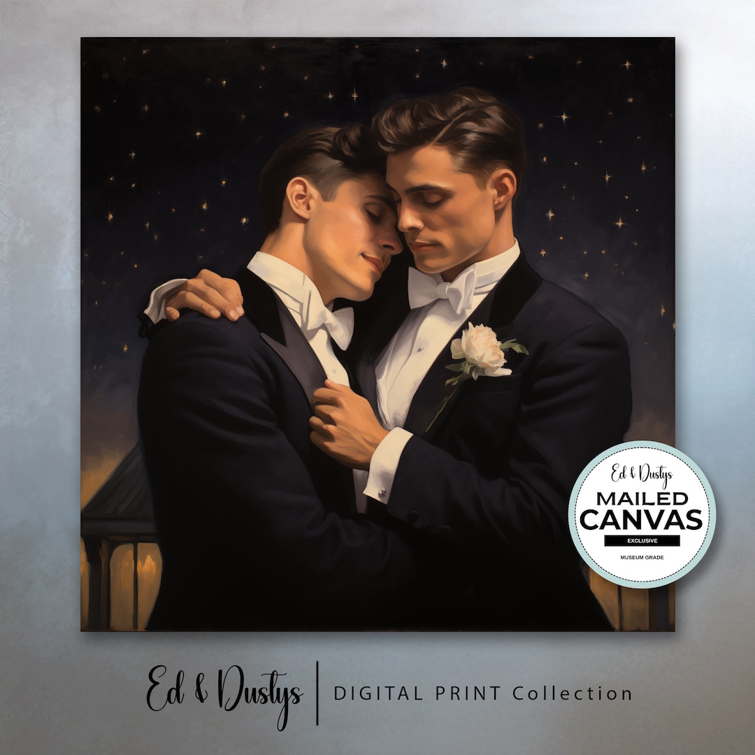 Gay Men Art Print, LGBTQ Romantic Art, Two Men Square Canvas, Victorian ...