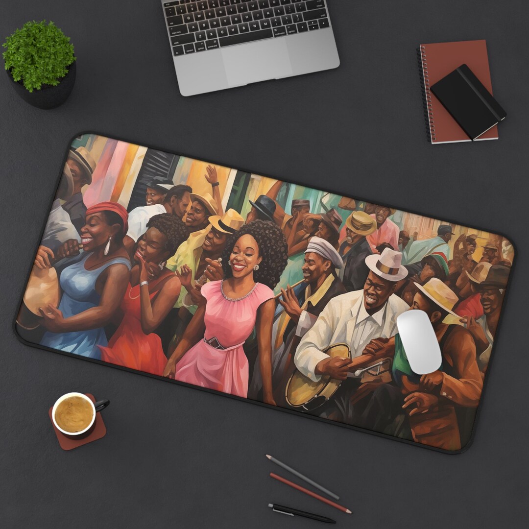 African Oil Painting Desk Mat, City Streets, Laptop Desk Pad, Home ...