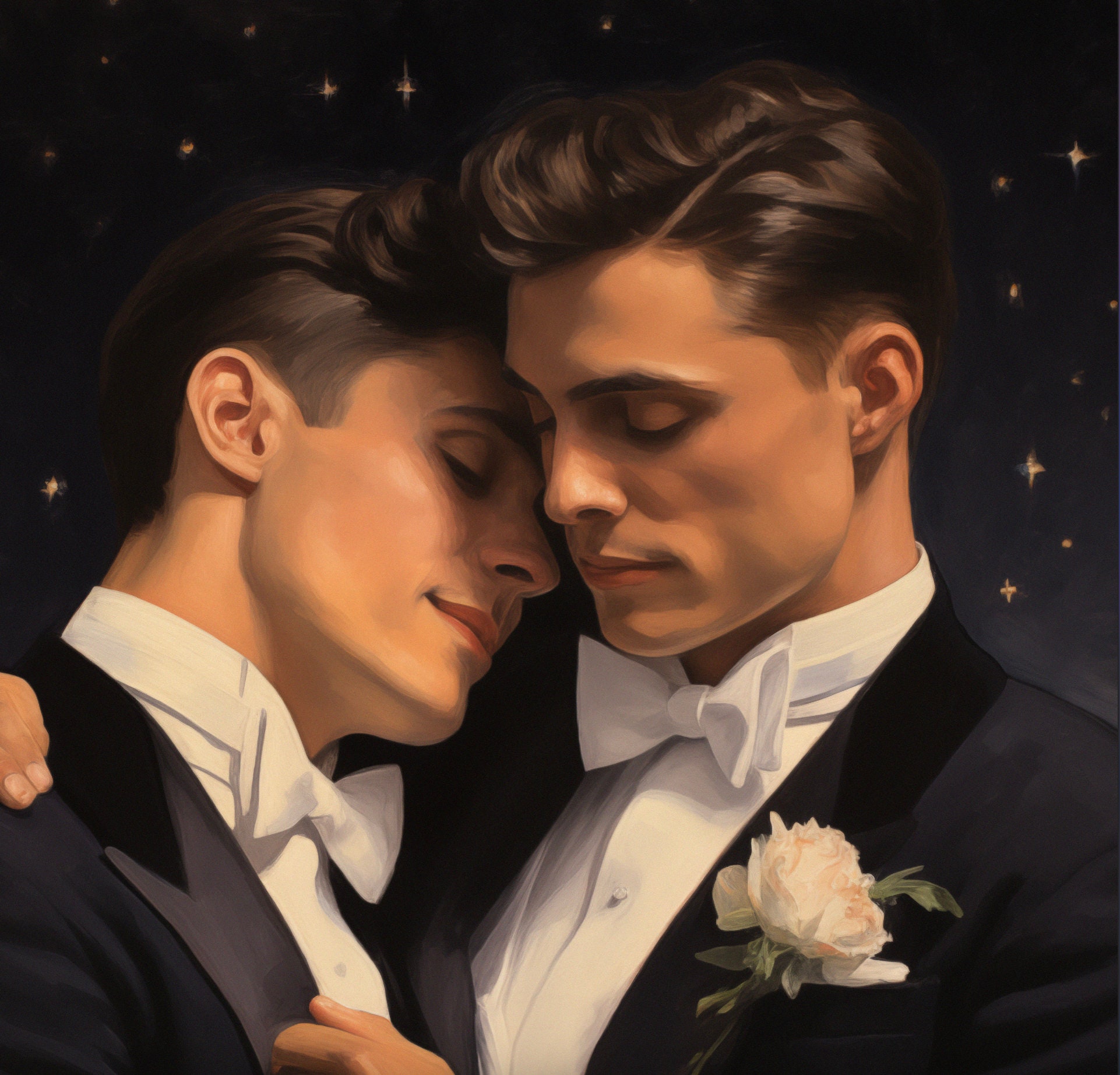 Gay Men Art Print, LGBTQ Romantic Art, Two Men Square Canvas, Victorian ...