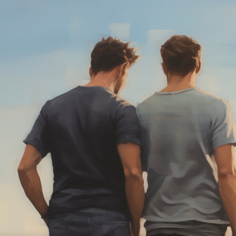Gay Men Art Print, LGBTQ Romantic Art, Two Men Square Print, Modern Art ...