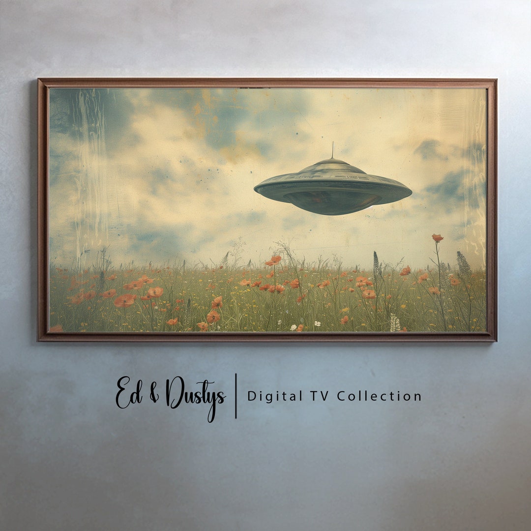 Samsung Frame TV Art, Vintage UFO Oil Painting, Flowers, Country Alien ...