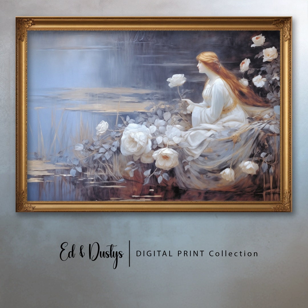 Victorian Oil Painting Abstract Woman Print Roses Wall Art Digital ...