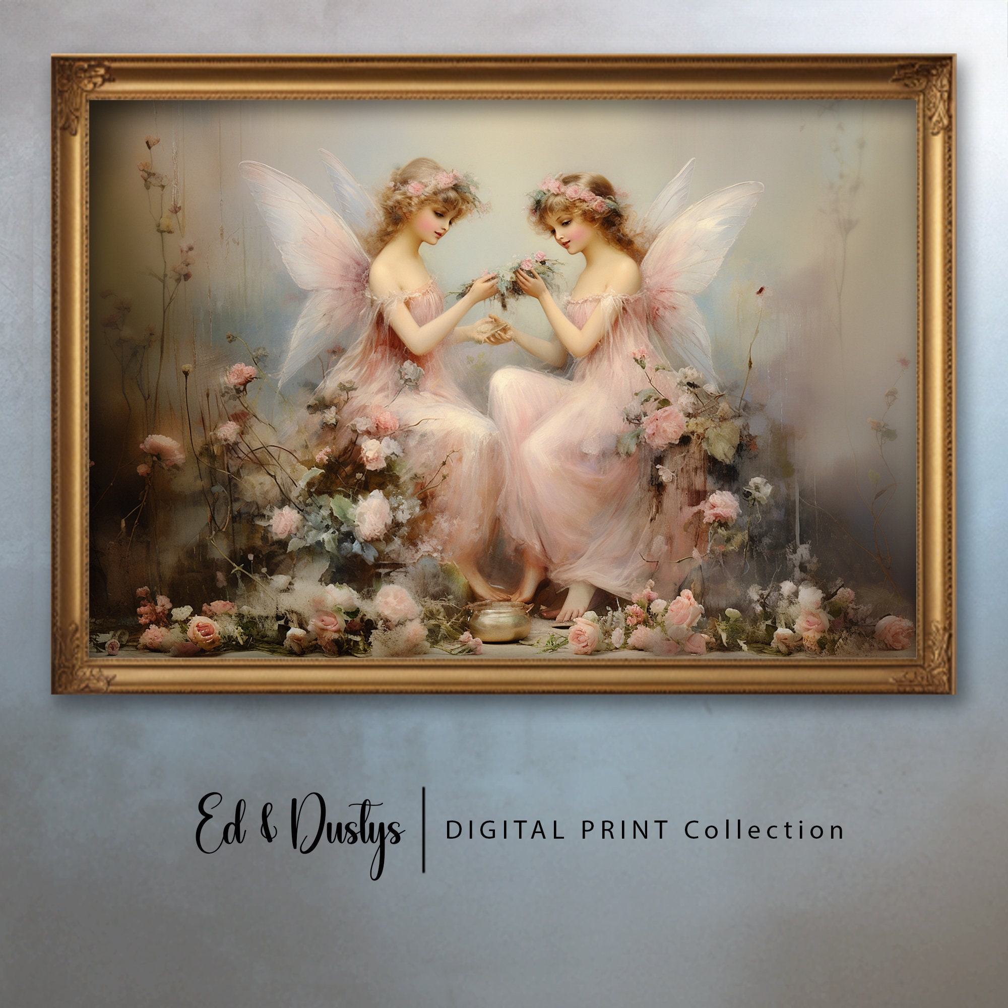 Victorian Fairies Oil Painting, Flowers Print, Country Fairy Art ...