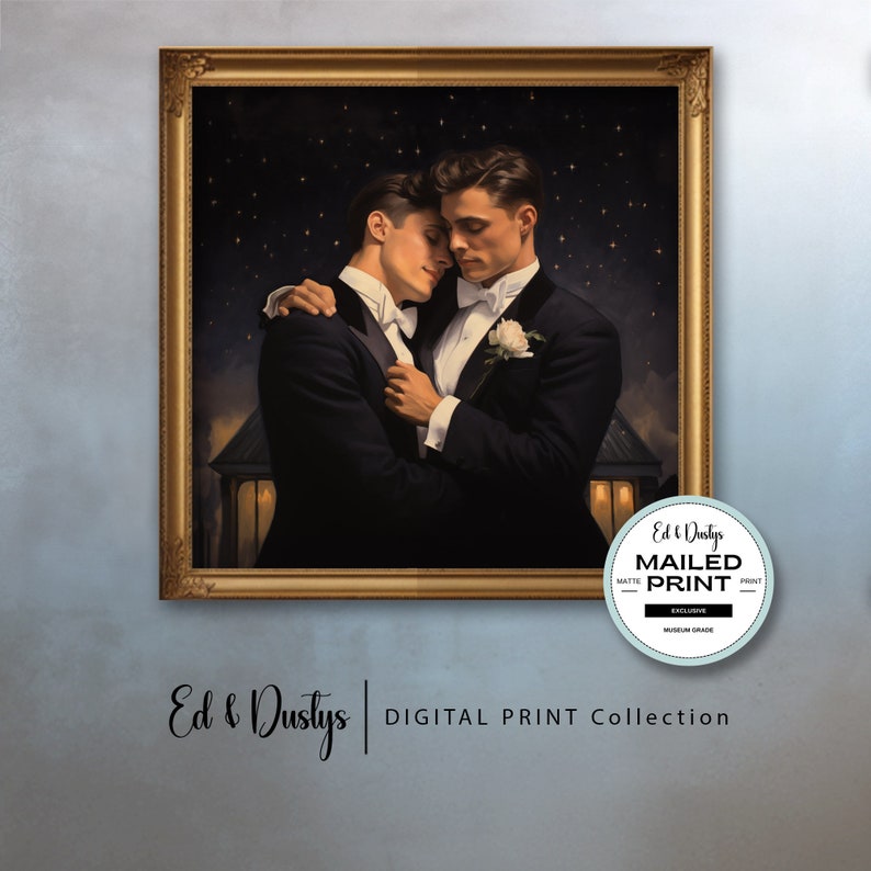 Gay Men Art Print, LGBTQ Romantic Art, Two Men Square Print, Victorian ...