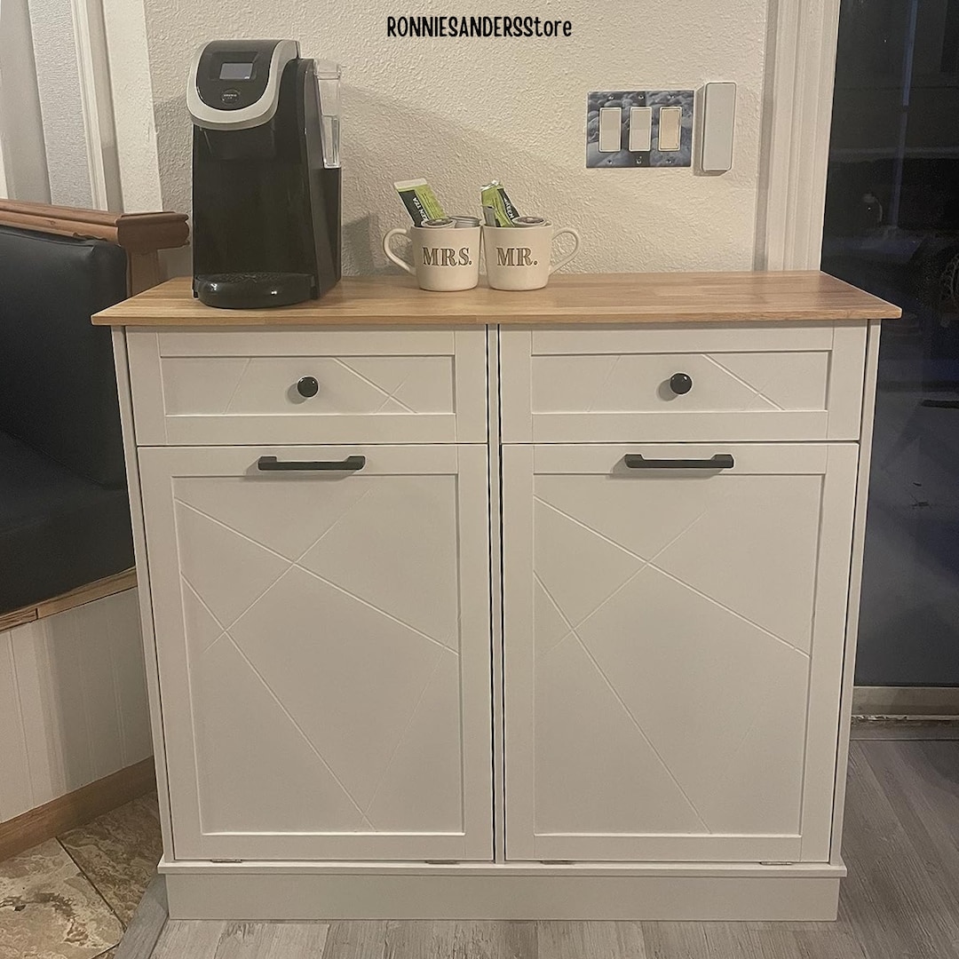 Trash Cabinet: Trash Can Double, Trash Bin Holder With Dog Proof Tilt ...