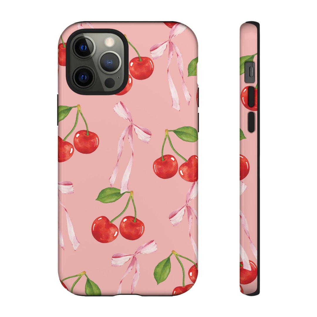 Cherry Blossom Elegance Phone Case - Cute Cherries and Bows Design ...