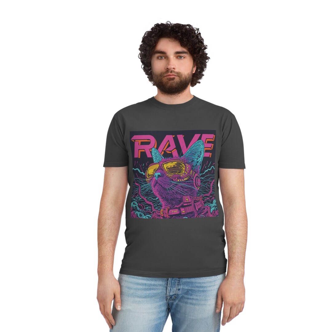 Psychedelic Trippy Rave Cat, Raver, Festival, Techno T-shirt, Weird ...