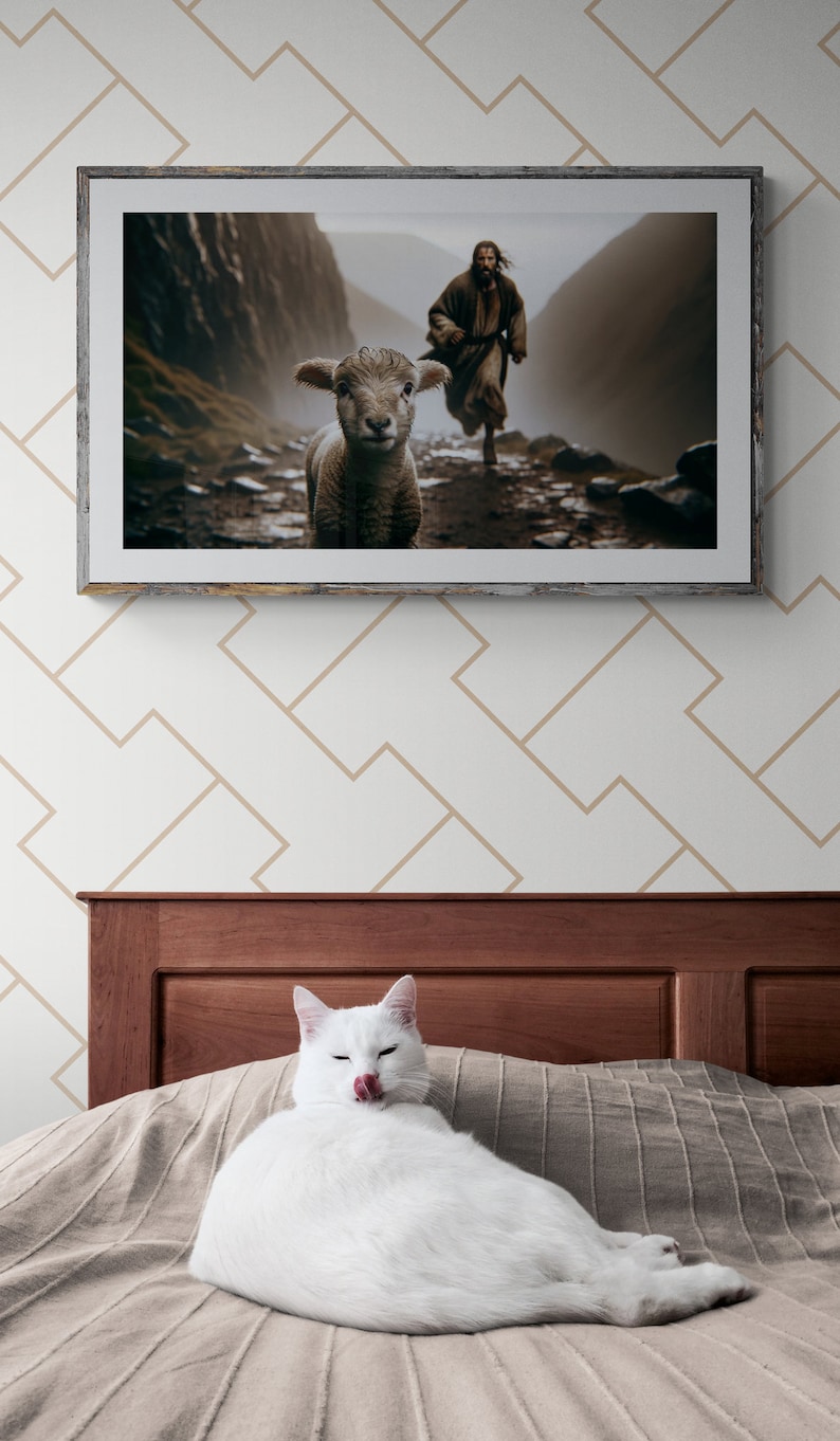 Jesus Rescues the Lost Lamb Christian Faith Wall Art Home Decor Gift ...