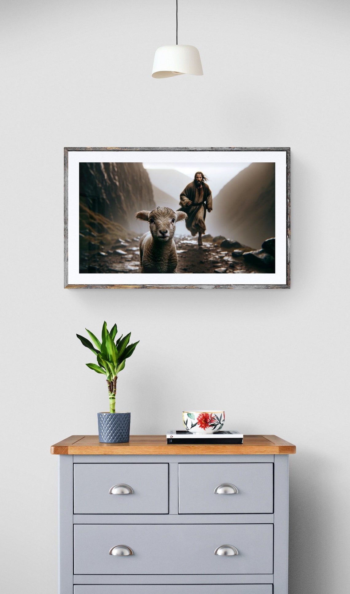 Jesus Rescues the Lost Lamb Christian Faith Wall Art Home Decor Gift ...