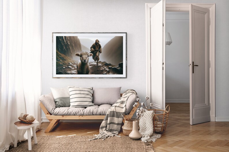 Jesus Rescues the Lost Lamb Christian Faith Wall Art Home Decor Gift ...