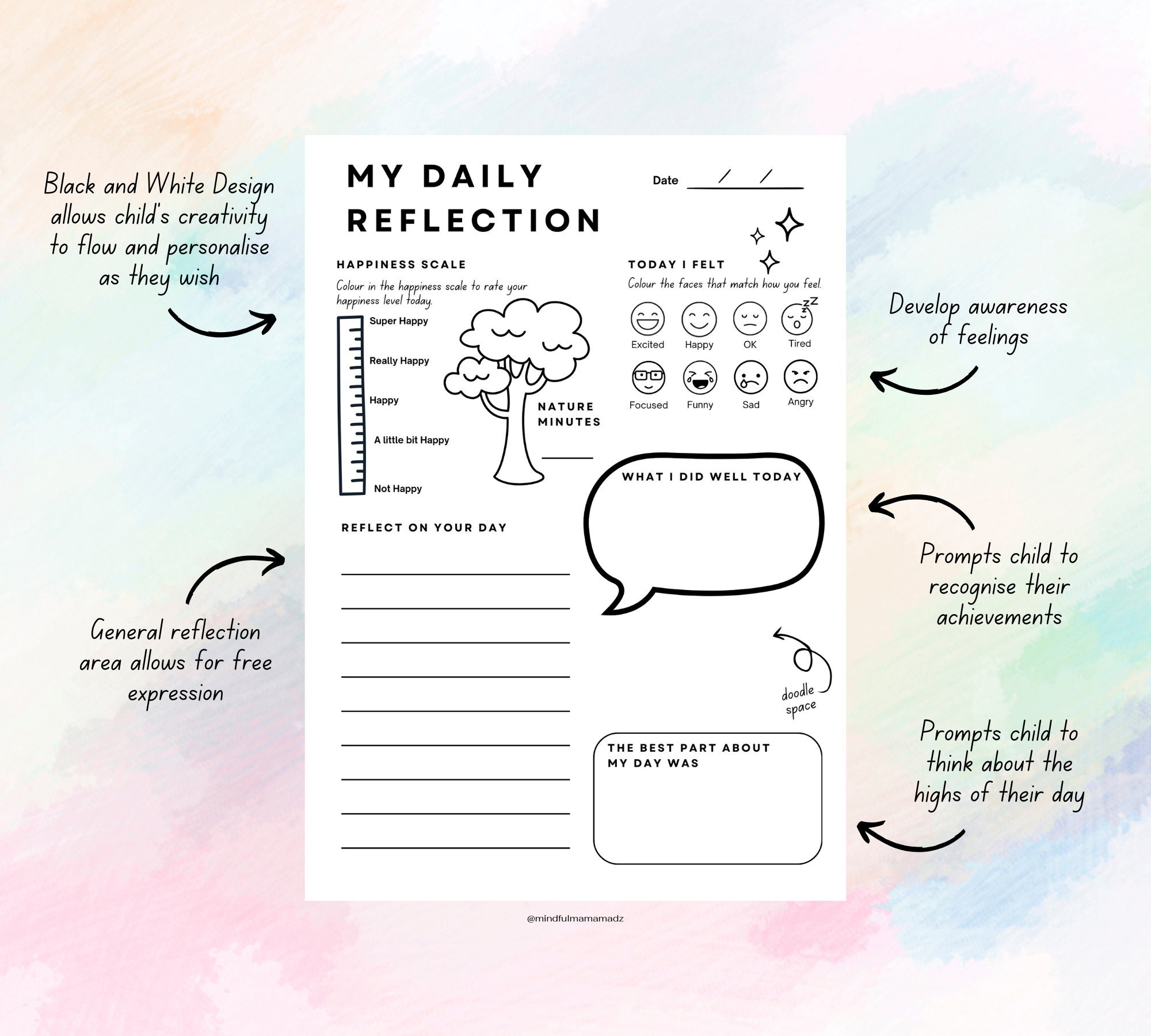 Kids Daily Reflection Journal, Printable PDF - Mindfulness Journal ...