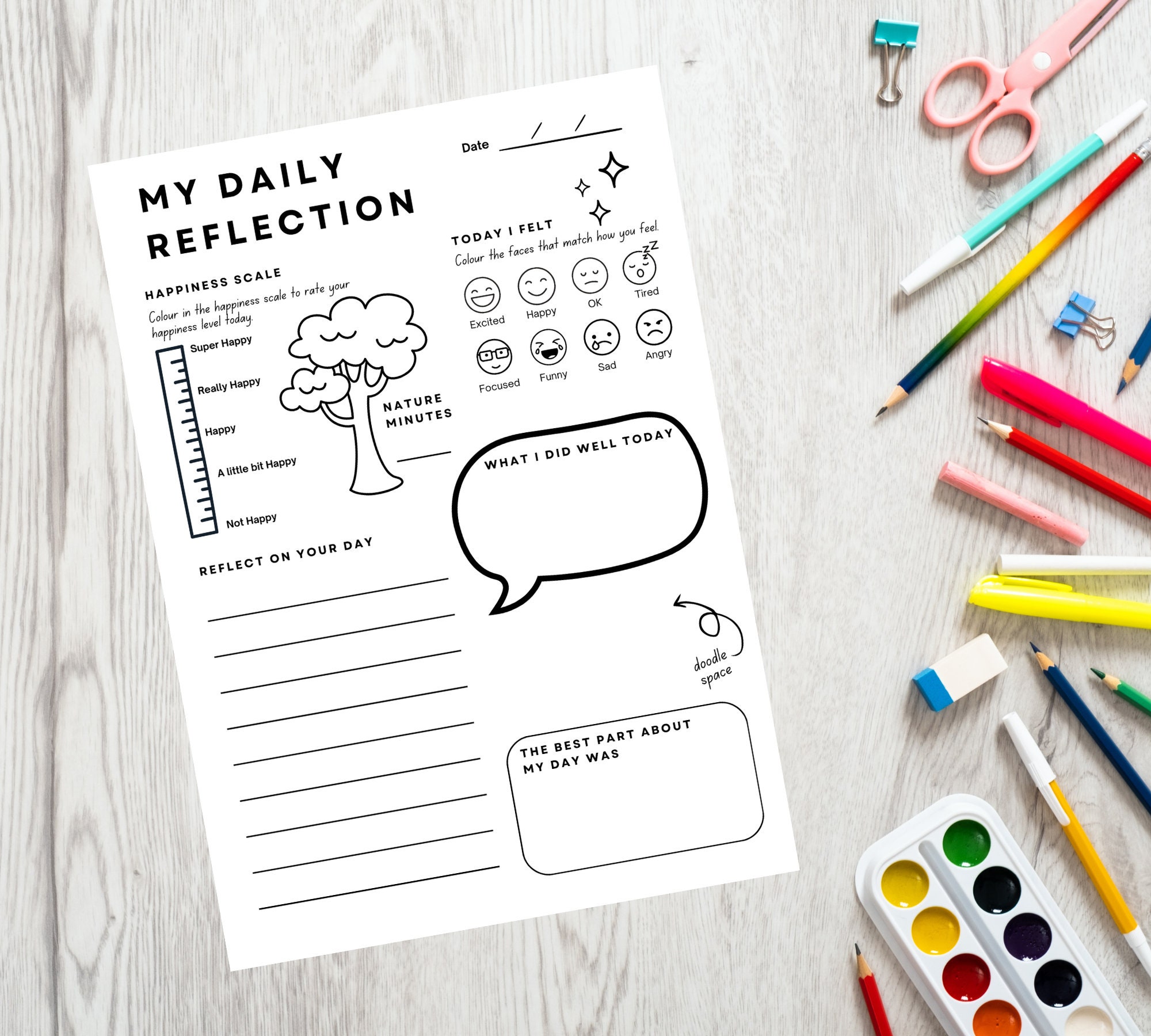 Kids Daily Reflection Journal, Printable PDF - Mindfulness Journal ...