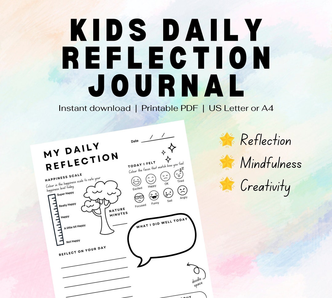 Kids Daily Reflection Journal, Printable PDF - Mindfulness Journal ...