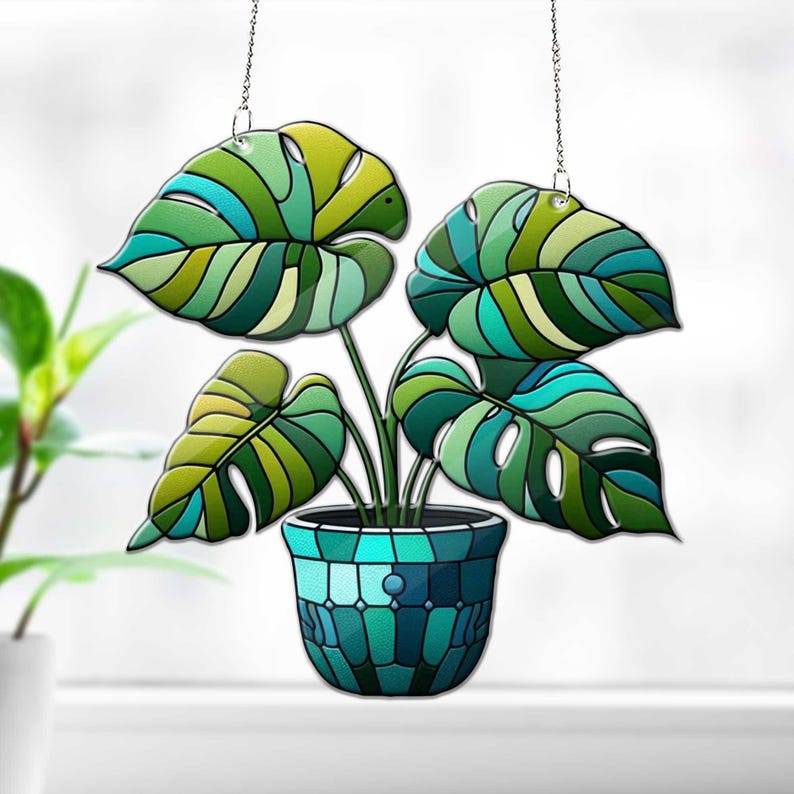 Monstera Leaves Acrylic Window Hanging, Monstera Leaves Home Decor ...
