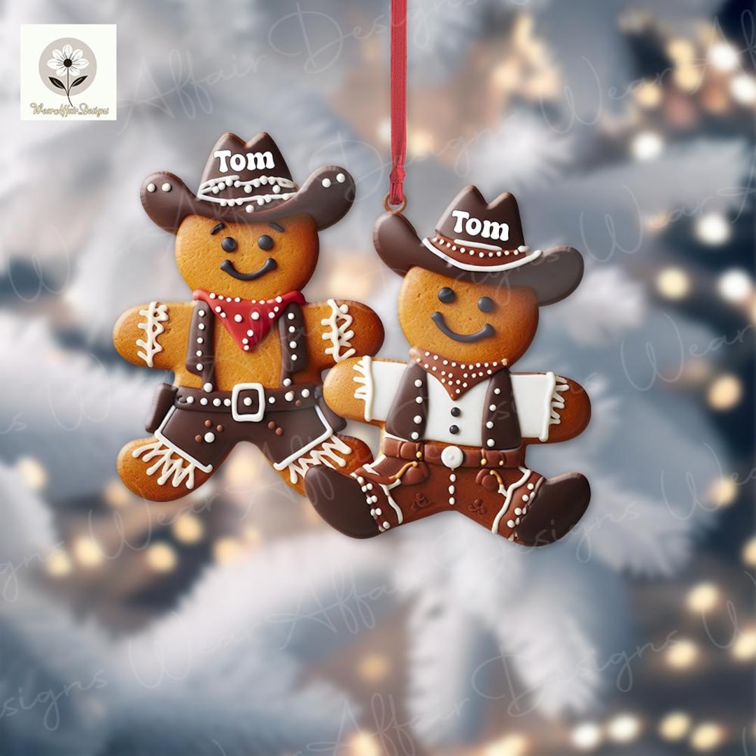 Personalized 2 Gingerbread Cowboy Ornament, Unique Christmas Decor ...