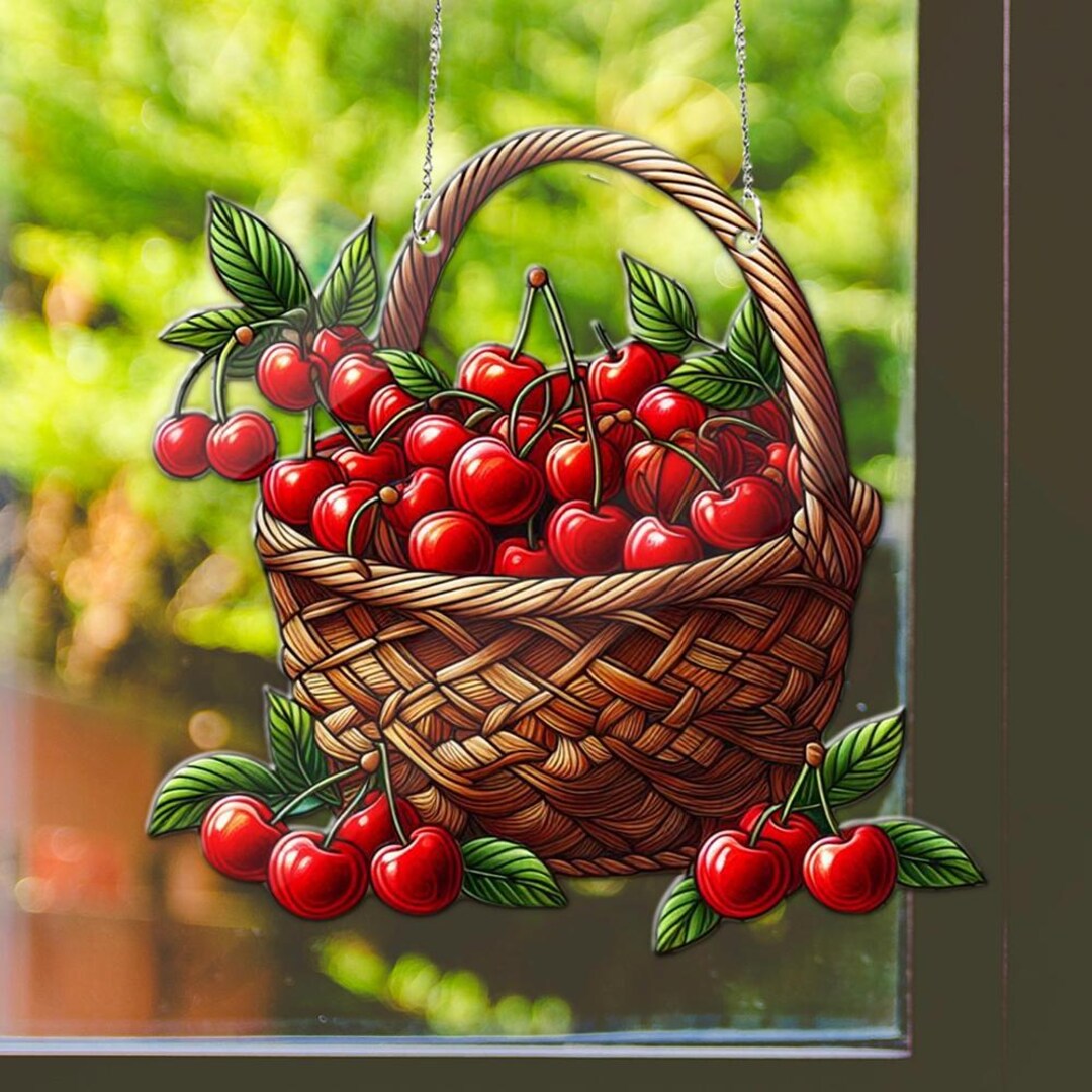 Cherry Acrylic Window Hanging, Window Cherry Art, Home Decor, Cherry ...
