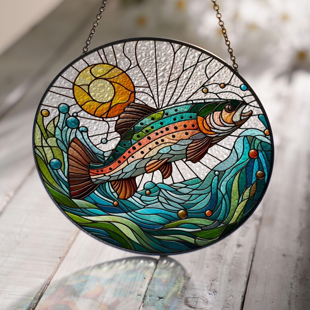 Trout Fish Stained GLASS Sun Catcher, Rainbow Trout Fish Sun Catcher ...