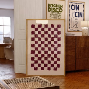 Checkered Art Print, Minimal Wall Print, Painted Wall Art, Vintage Wall ...