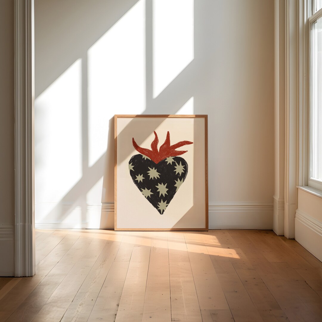Sacred Heart Wall Art, Hand Drawn Heart, Heart Wall Art, Catholic Wall ...