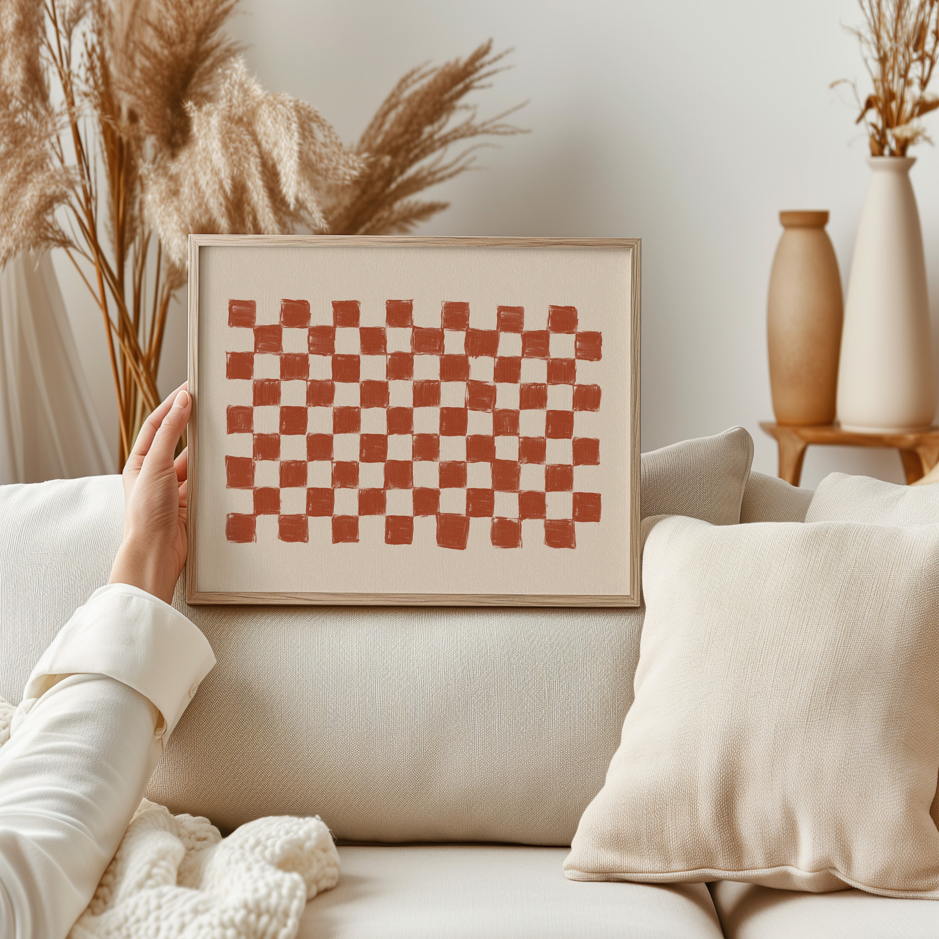Checkered Art Print, Minimal Wall Print, Painted Wall Art, Vintage Wall ...
