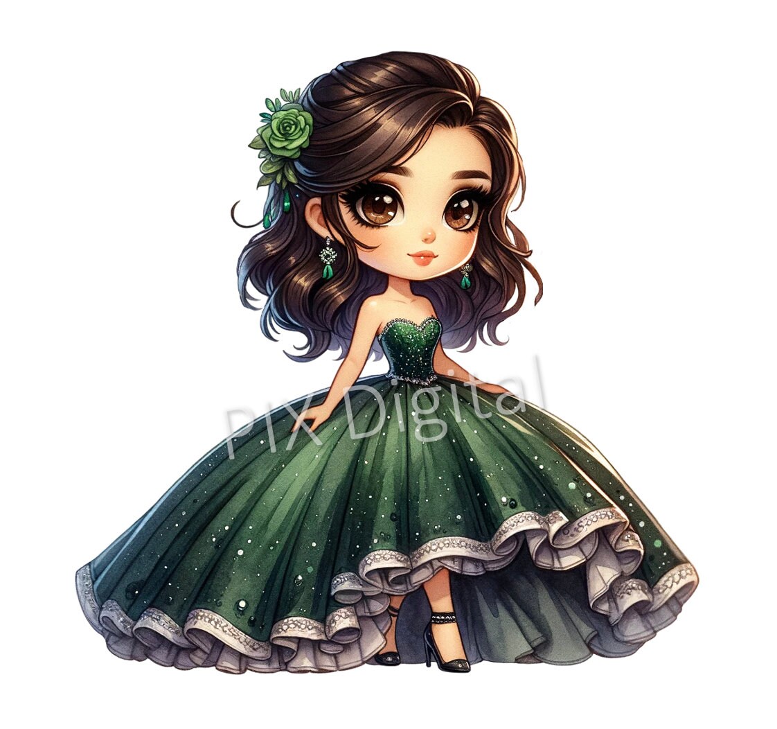 Midnight Garden Green Princess Digital Image PNG, Clipart Green Dress ...