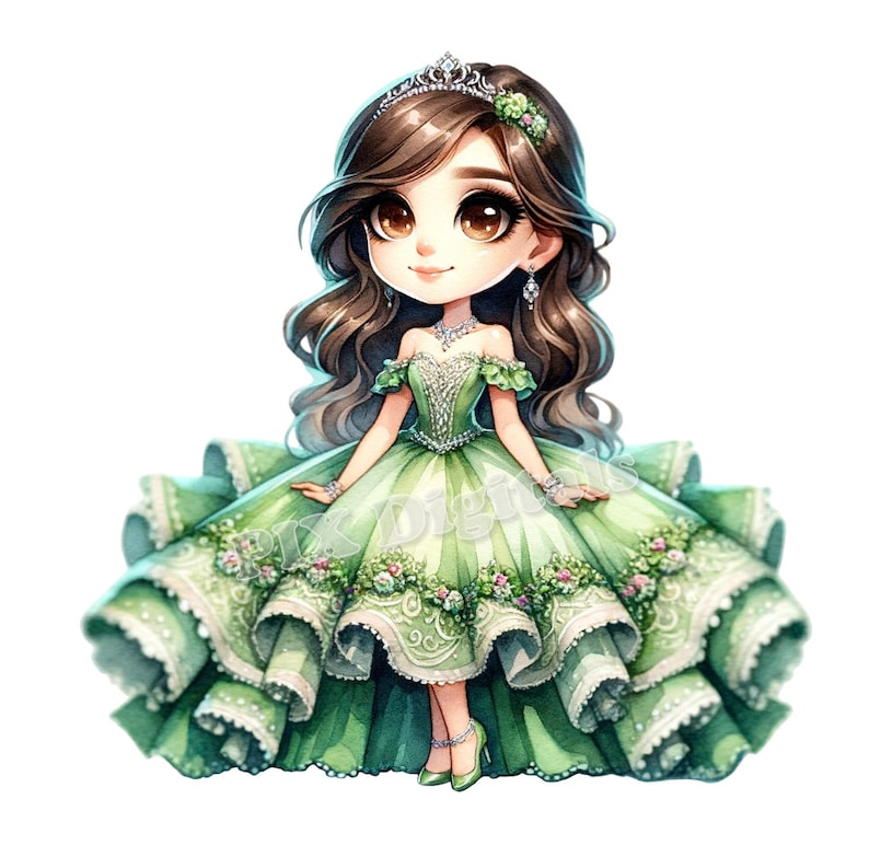 Green Princess Quinceanera Clipart – Enchanted Forest Digital Image ...