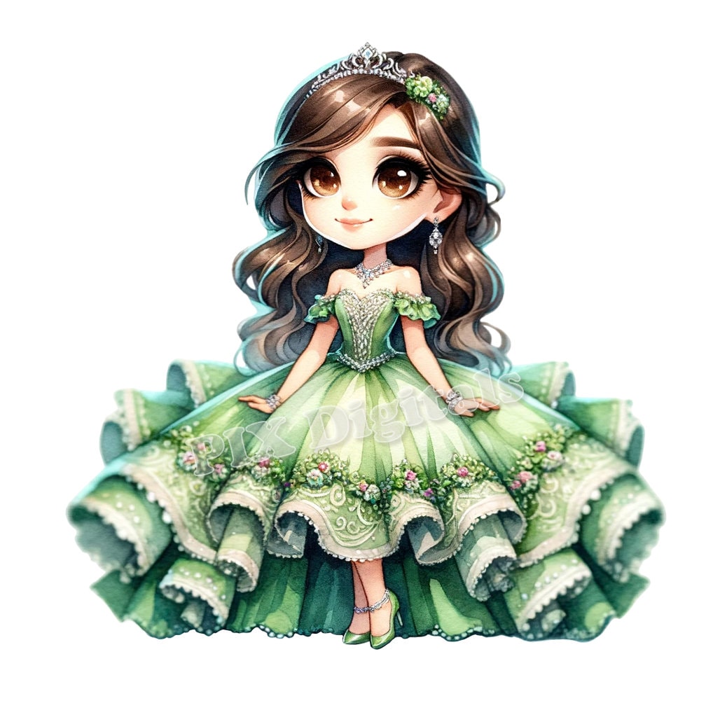 Enchanted Forest Quinceanera 5 Digital Images, Clipart Green Princess ...