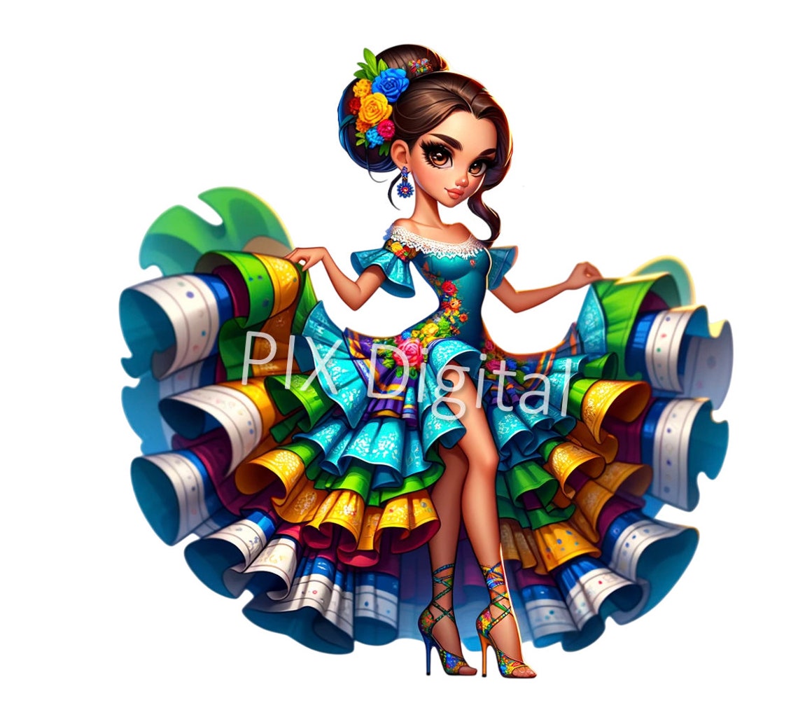 Folklorico Dancer PNG – Vibrant Bellas Clipart, DTF Transfer (digital ...