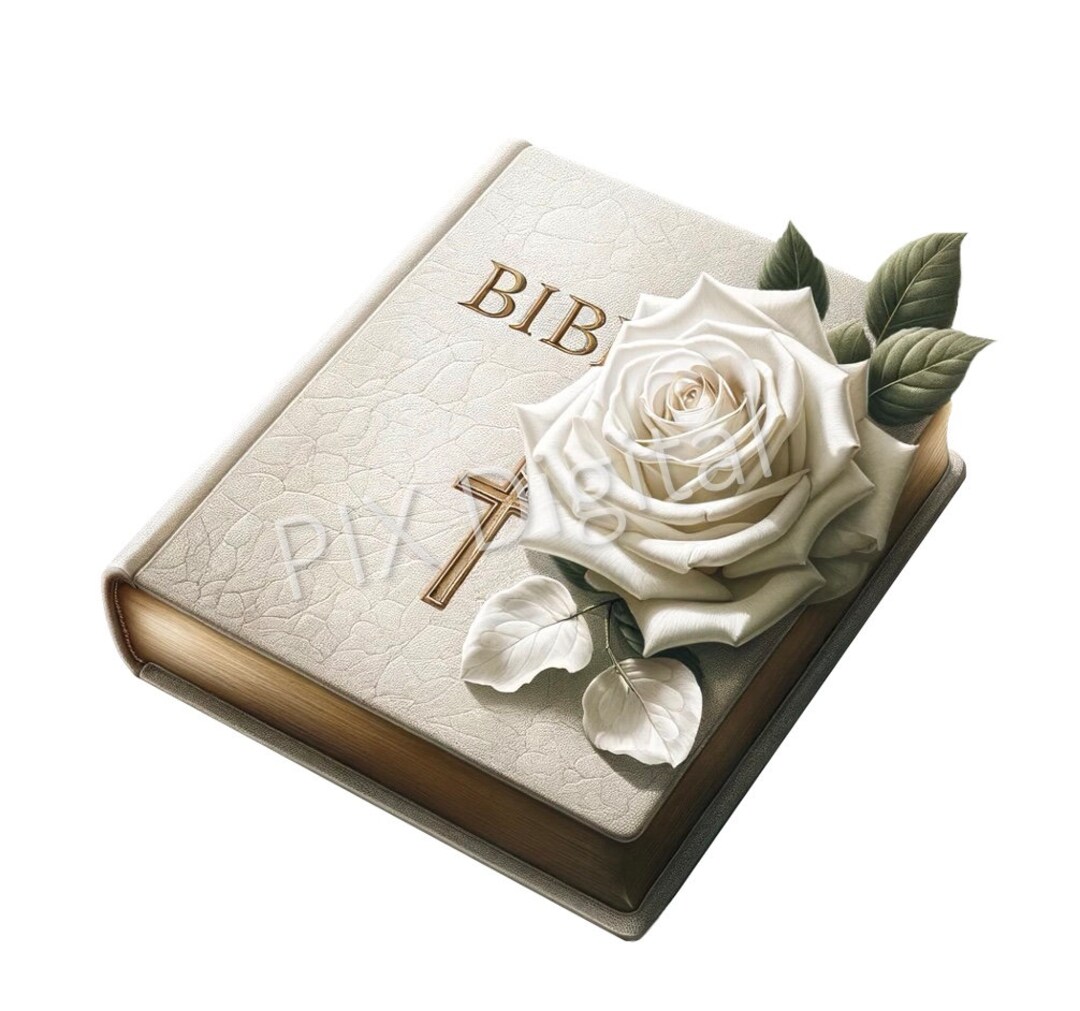 Divine Elegance White Rose Bible - Digital Image PNG, Instant Download ...
