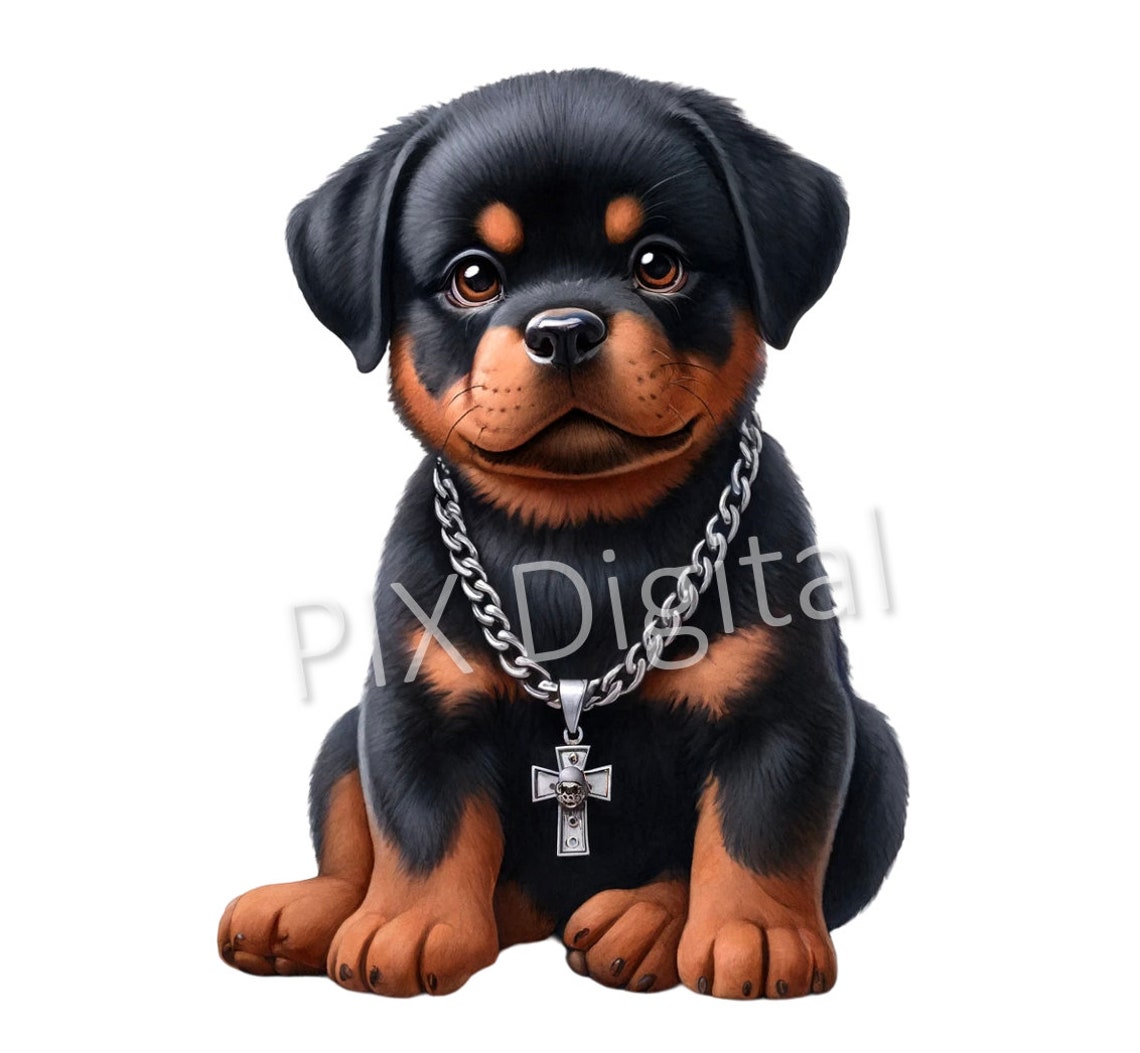 Rottweiler Puppy With Chain - Digital PNG Clipart, Commercial Use - Etsy