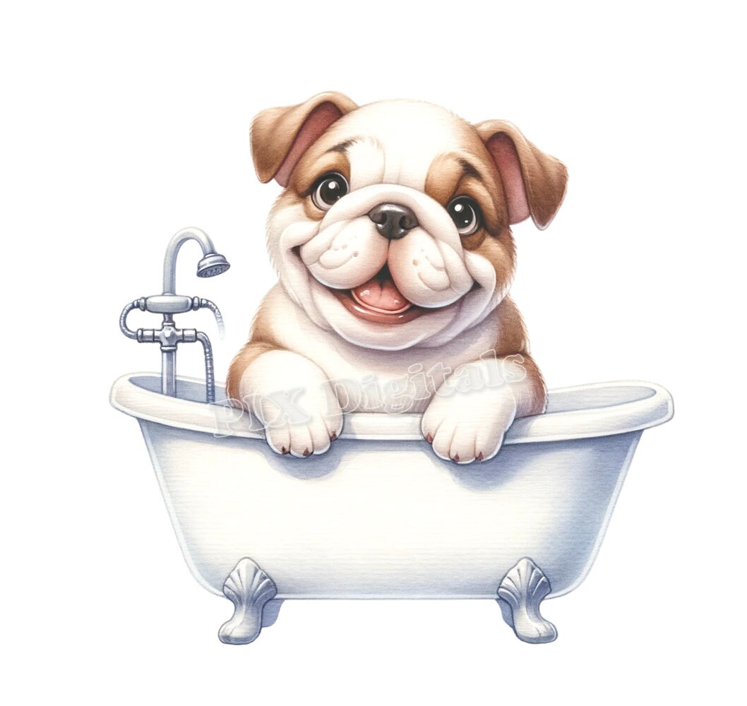 Bulldog in Bathtub PNG – Bubbly Bath, Digital Art (commercial Use) - Etsy