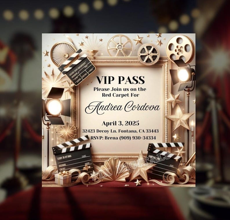 Stunning Movie Theater - Digital Image Invitation, Digital Theater JPG ...
