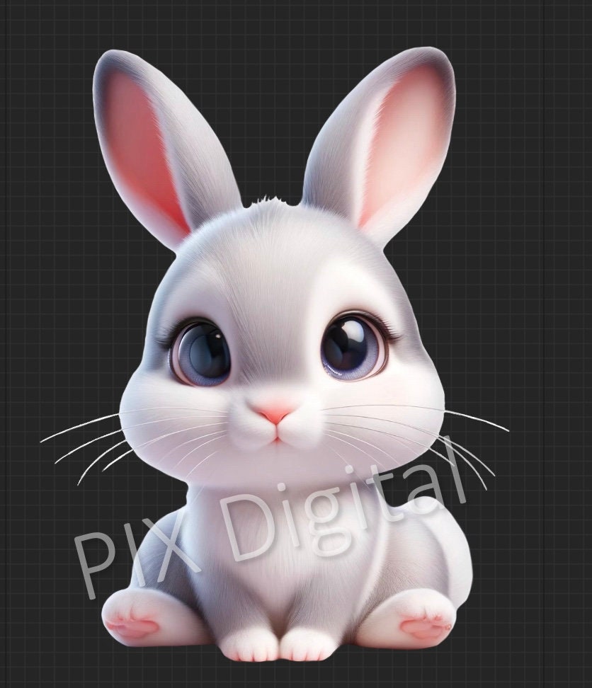 Cute Light Gray Easter Bunny Digital Image PNG, Instant Download ...