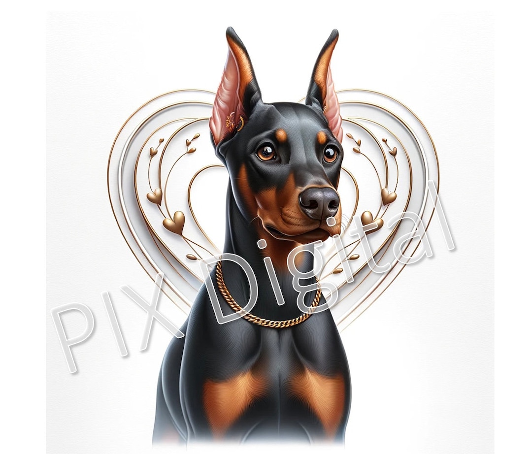 Golden Valentine's Day Doberman Digital Image, High Quality Pngs ...