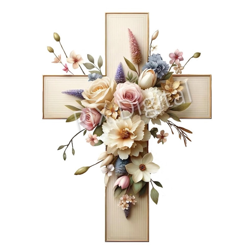 Floral Cross PNG - Elegant Flower Clipart, Digital Art (digital ...