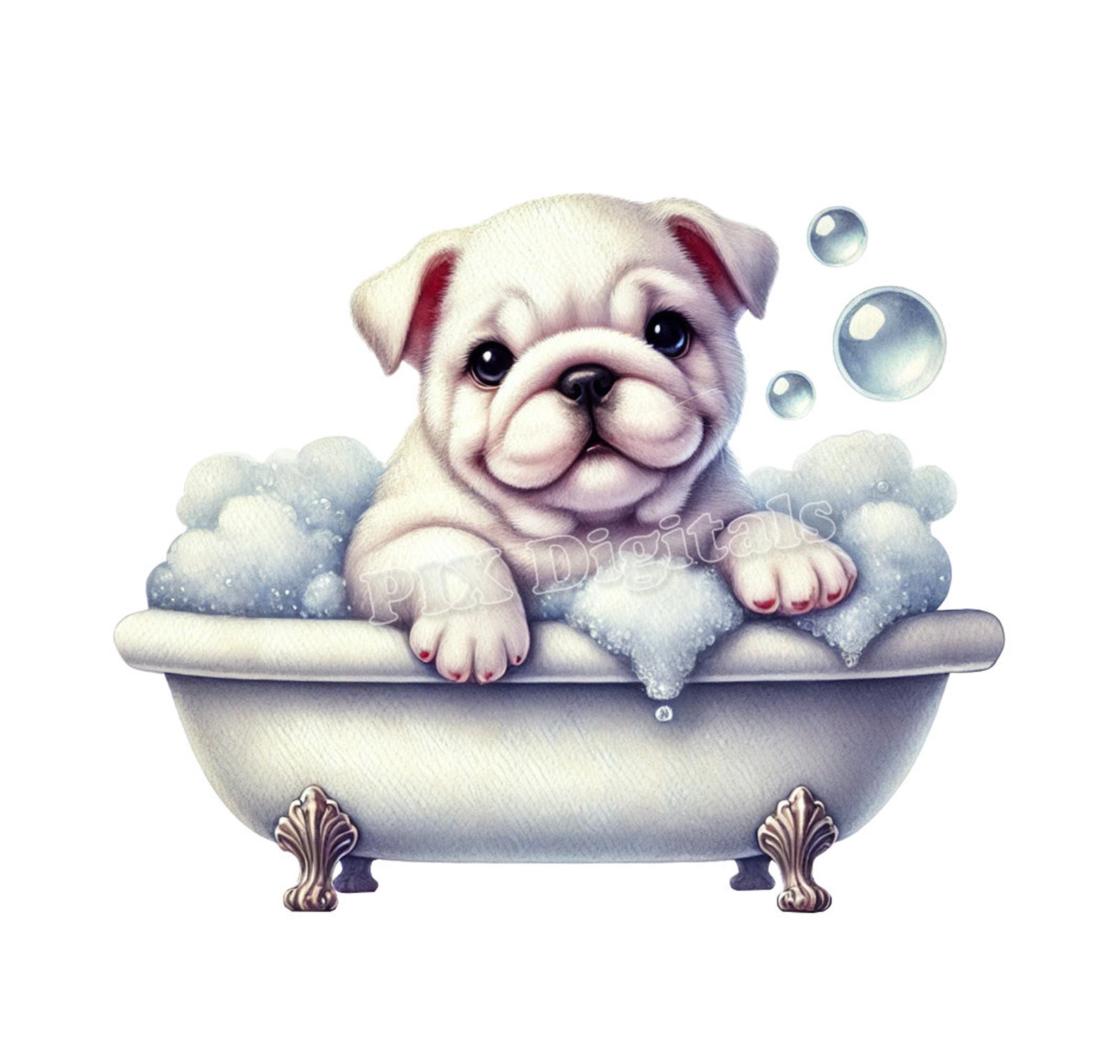 Bulldog in Bathtub PNG – Bubbly Bath, Digital Art (commercial Use) - Etsy