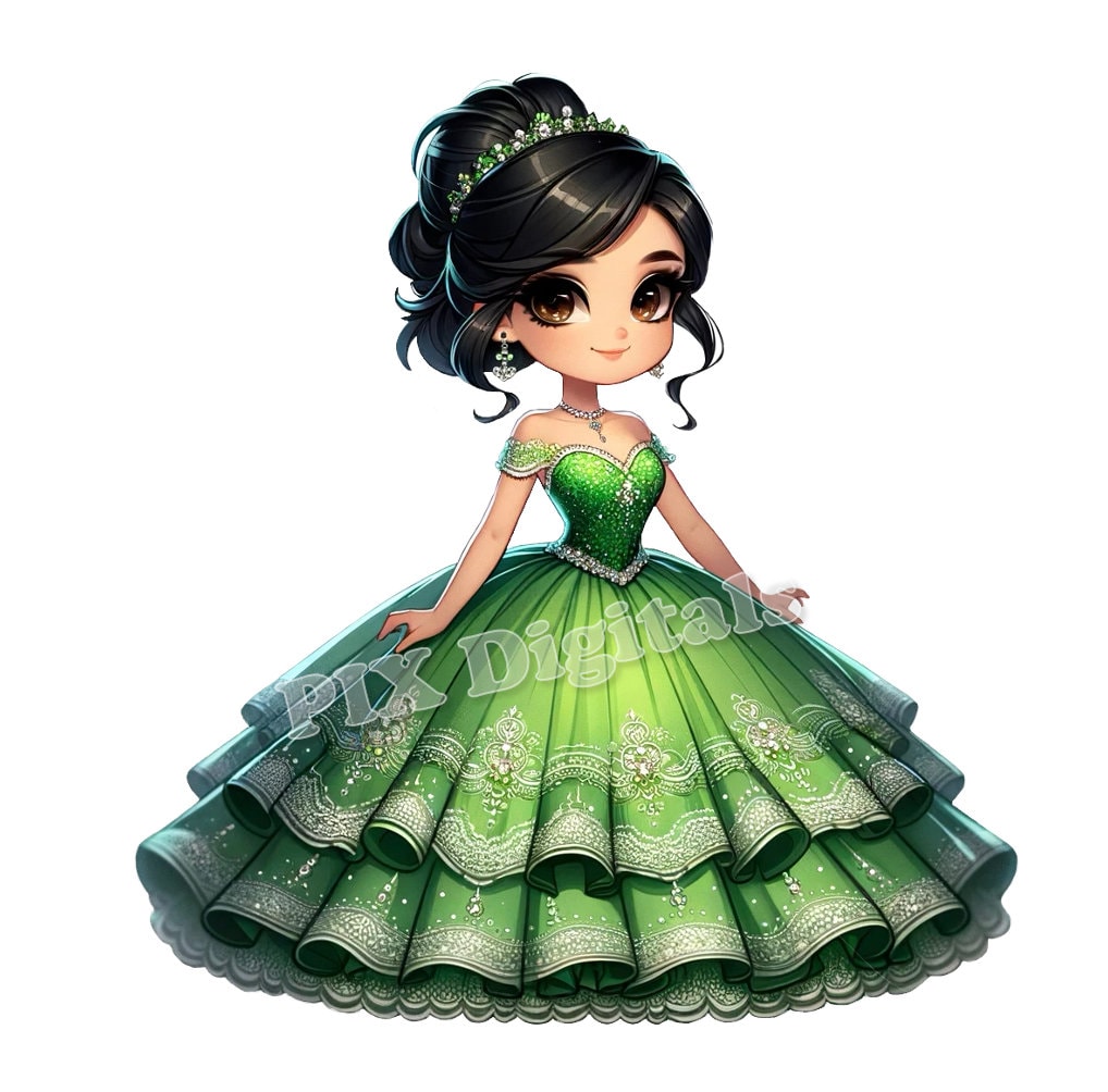 Enchanted Forest Quinceanera 5 Digital Images, Clipart Green Princess ...