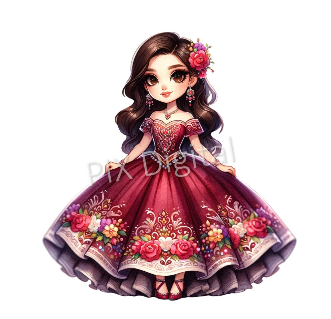 Dark Cherry Maroon Princess digital Image PNG, Clipart Princess, High ...