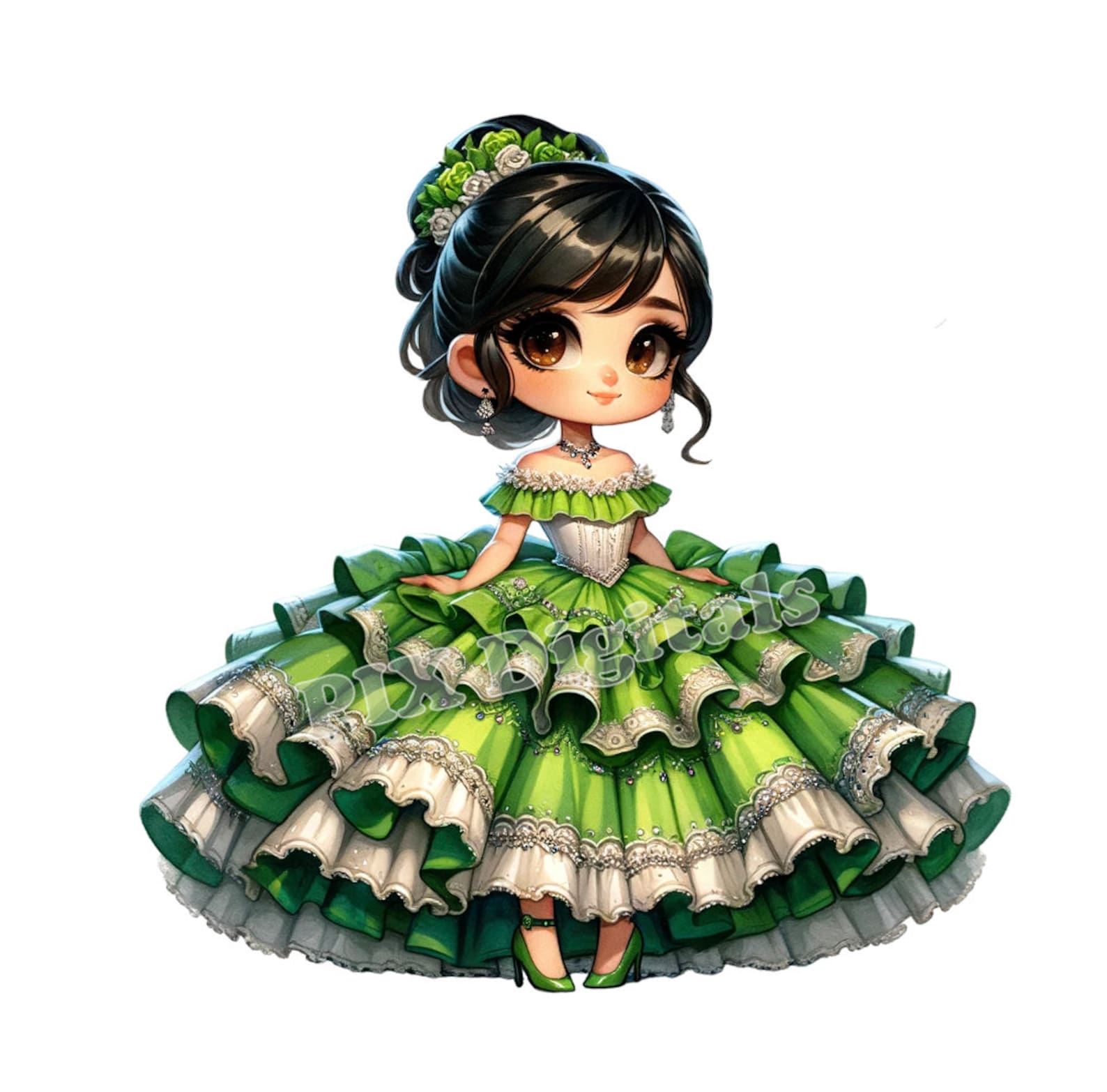 Green Princess Quinceanera Clipart – Enchanted Forest Digital Image ...