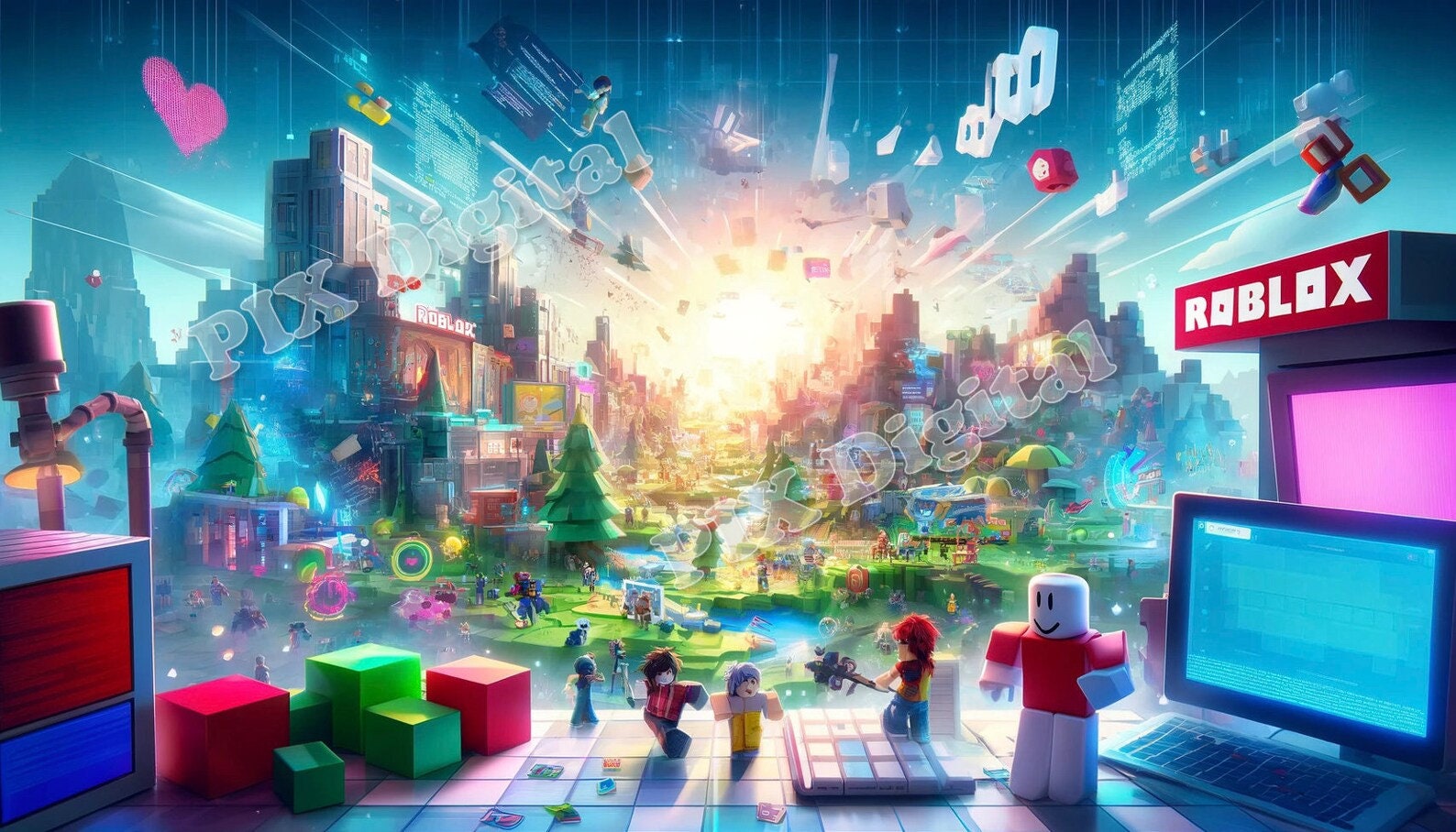 Colorful World of Roblox 6 Digital Images JPG, Digital Roblox, Poster ...