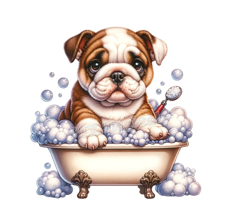 Bulldog in Bathtub PNG – Bubbly Bath, Digital Art (commercial Use) - Etsy