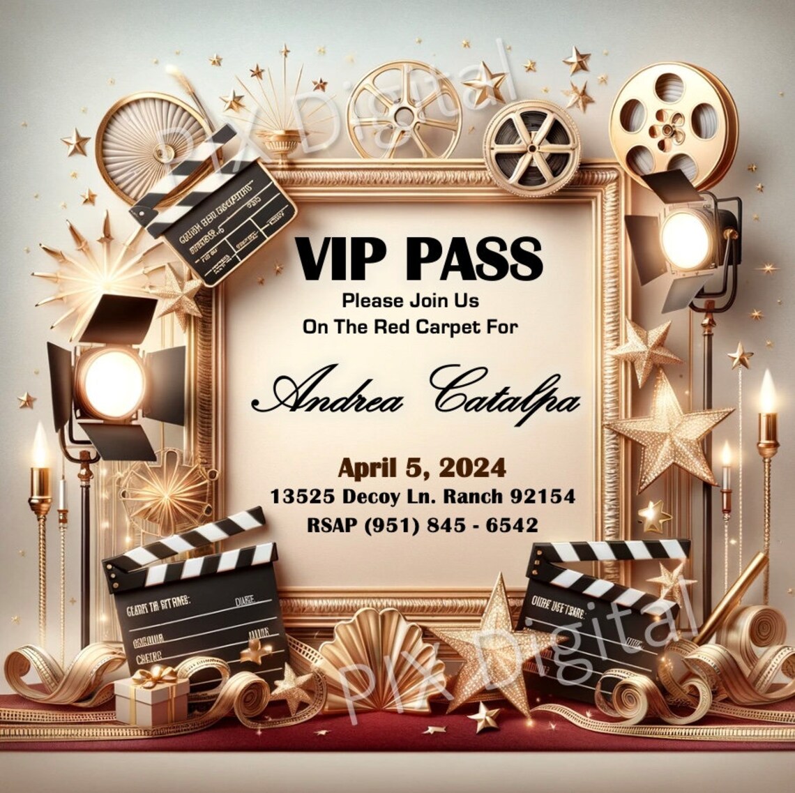 Stunning Movie Theater Digital Image Invitation, Digital Theater JPG ...