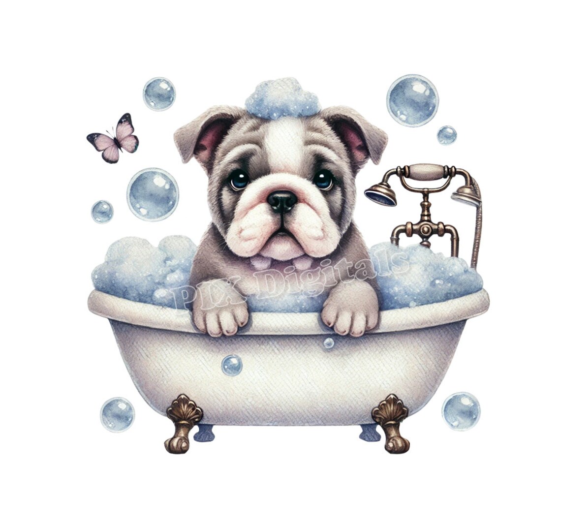 Bulldog in Bathtub PNG – Bubbly Bath, Digital Art (commercial Use) - Etsy