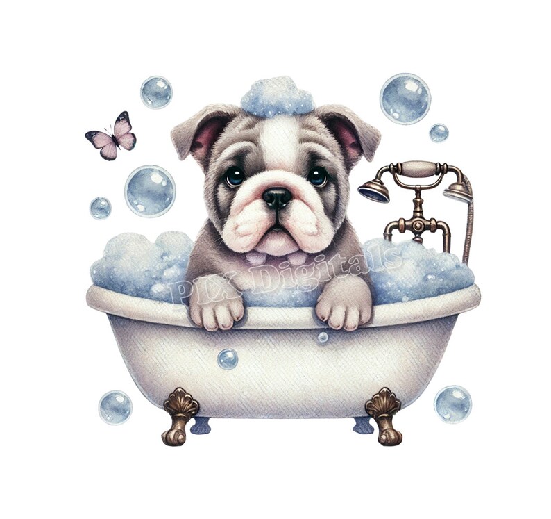 Bulldog in Bathtub PNG – Bubbly Bath, Digital Art (commercial Use) - Etsy