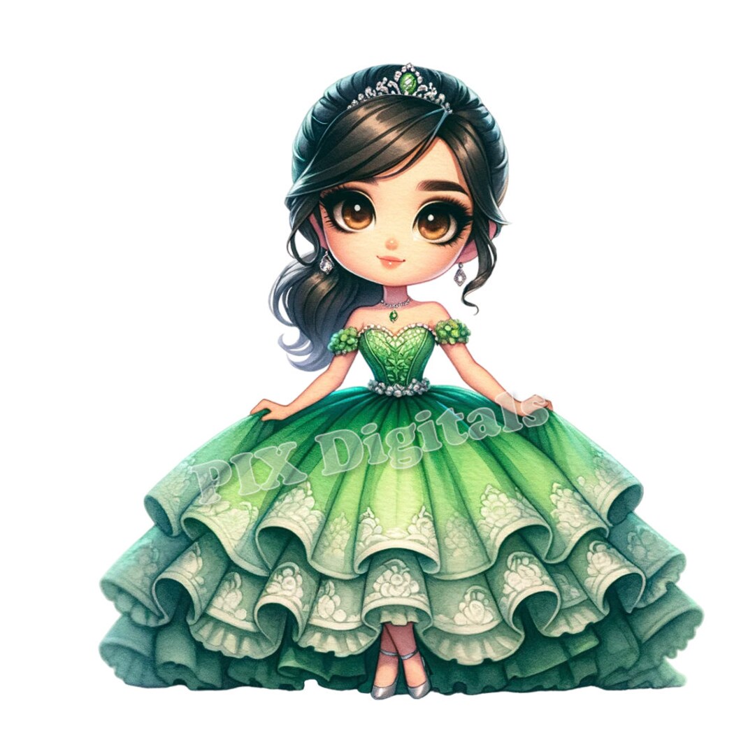 Enchanted Forest Quinceanera - 5 Digital Images, Clipart Green Princess ...