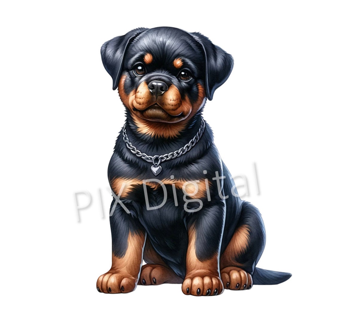 Rottweiler Puppy With Chain - Digital PNG Clipart, Commercial Use - Etsy