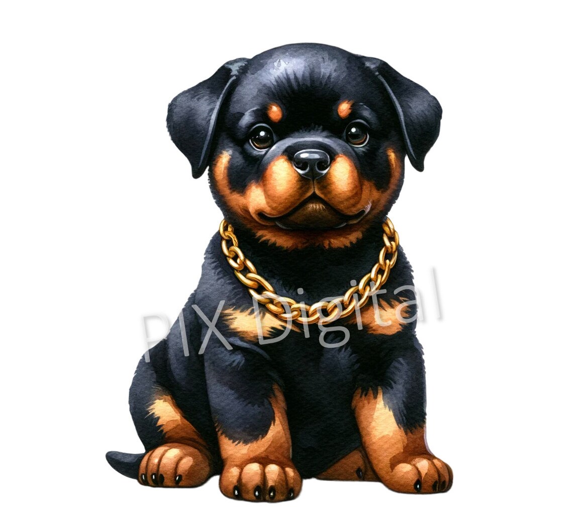 Rottweiler Puppy With Chain - Digital PNG Clipart, Commercial Use - Etsy