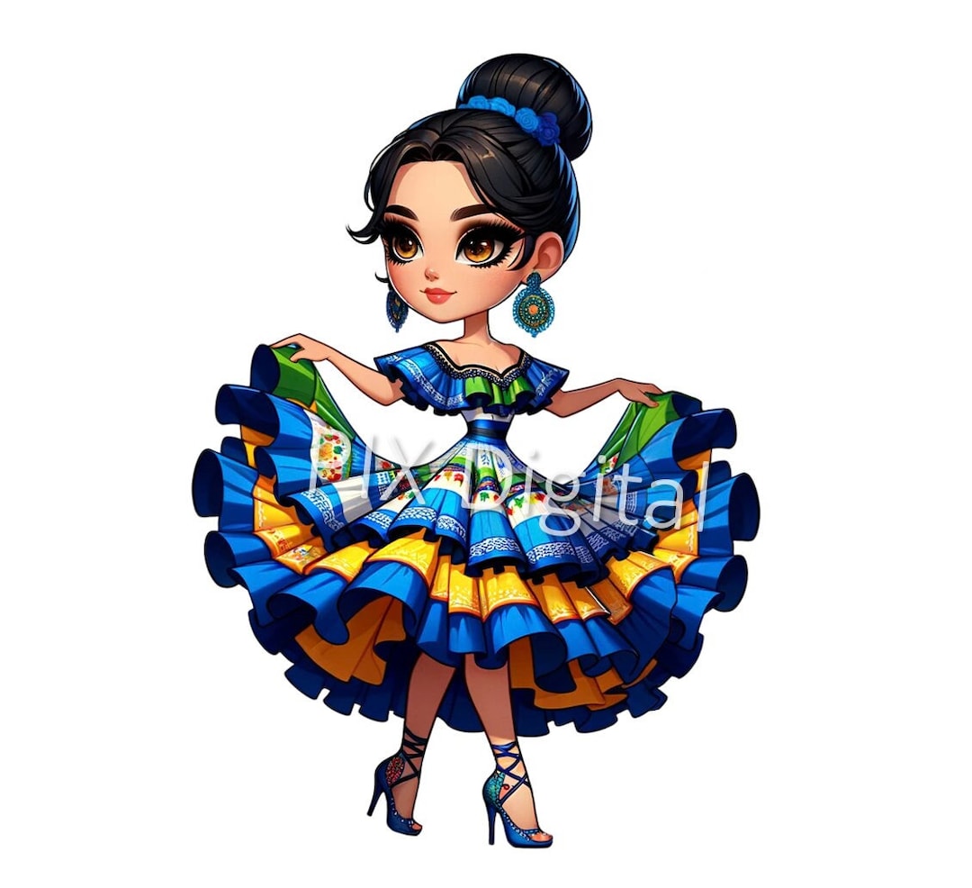 Folklorico Dancer PNG – Vibrant Bellas Clipart, DTF Transfer (digital ...