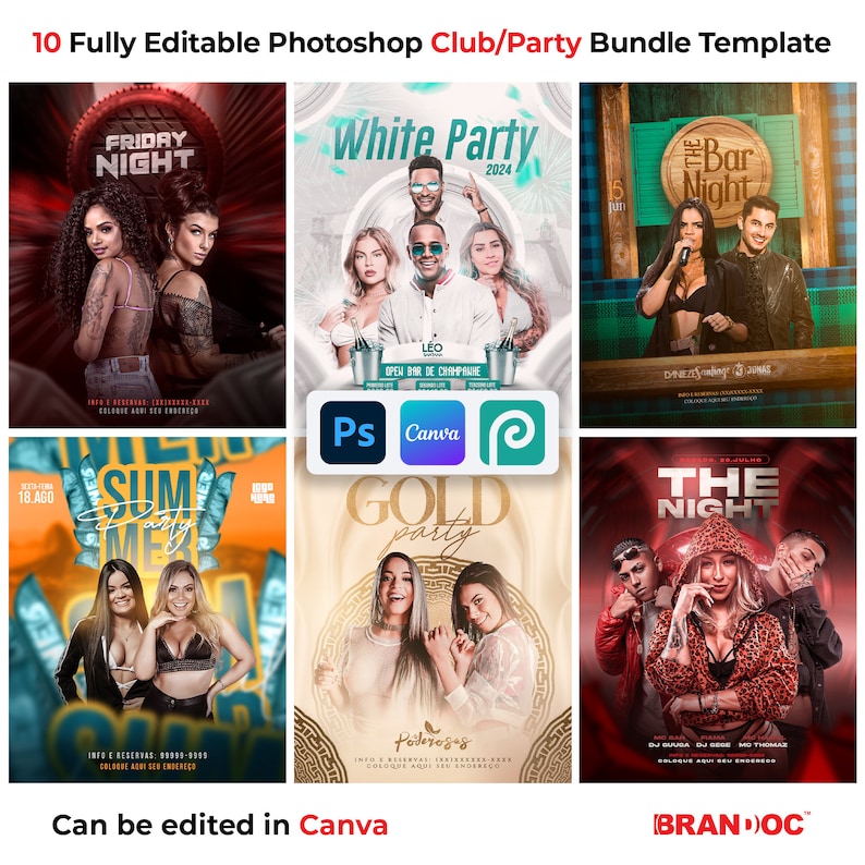 Club Party Flyer Template Bundle: Editable Canva & Photoshop (10 ...