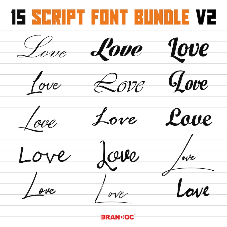 Customizable Script Font Bundle: 15 Cursive & Wedding Fonts (digital ...